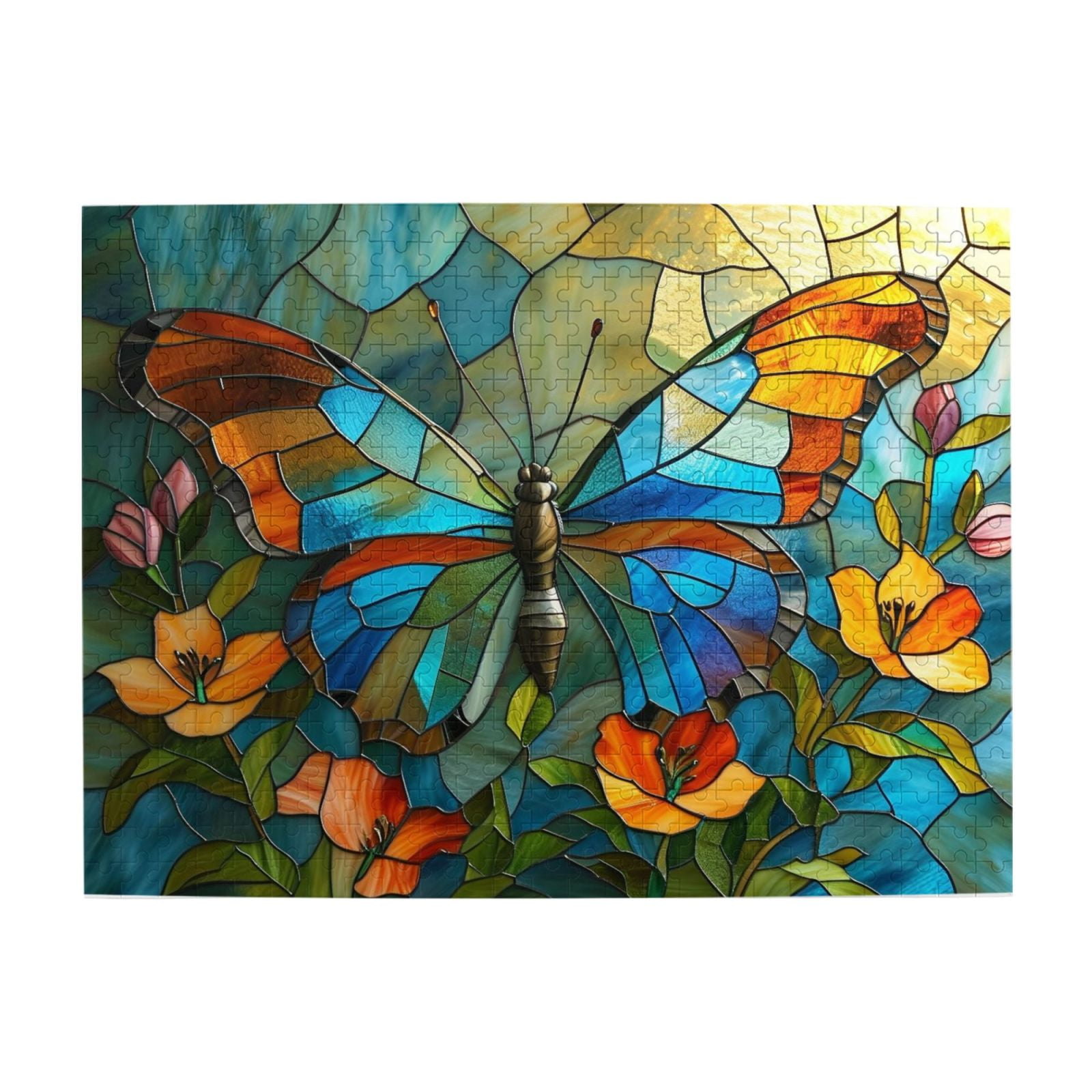 Stained Glass Flower Butterfly Puzzles for Adults 500 Pieces Colorful ...