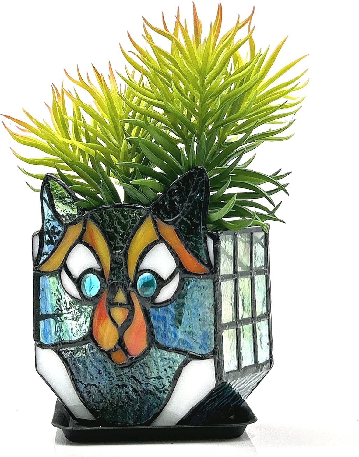Stained Glass Flower Pots,Indoor Plant Display, Orange Cat Small ...