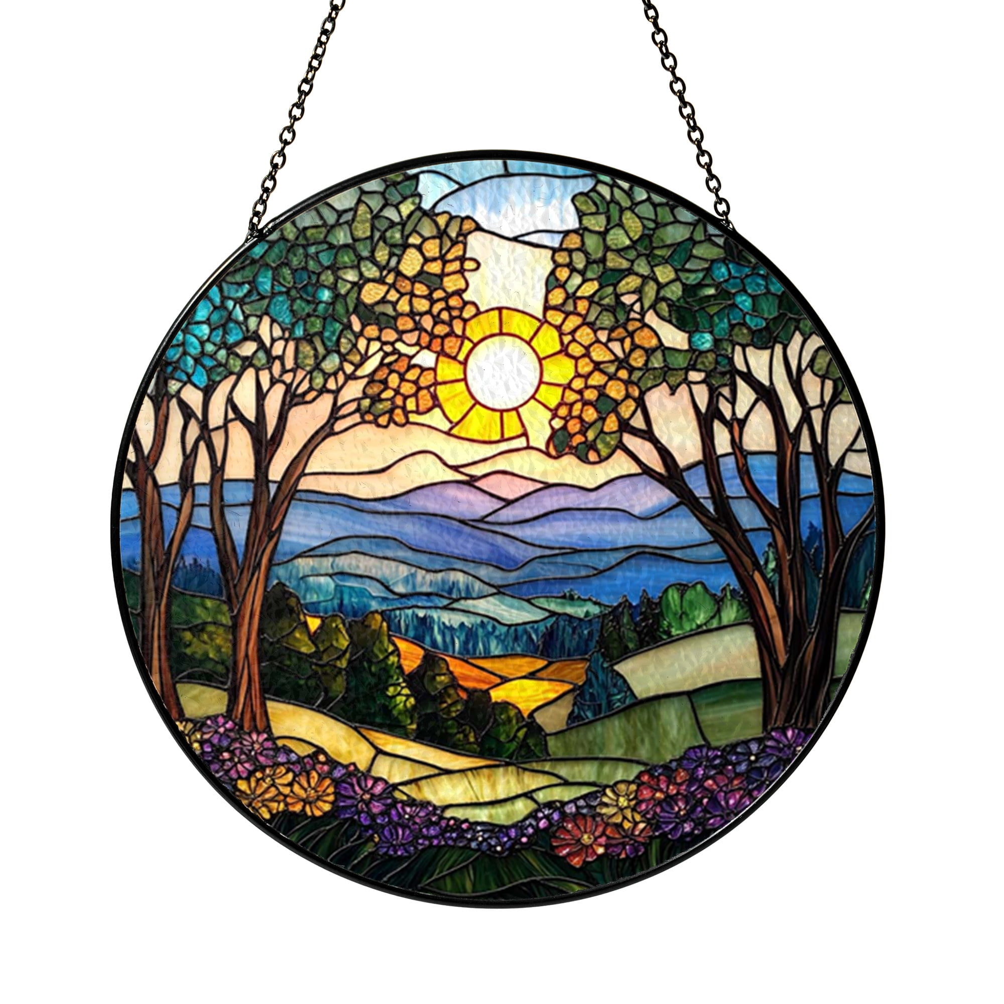 Stained Glass Forest Tree Light Rays Window Hanging Art - Walmart.com