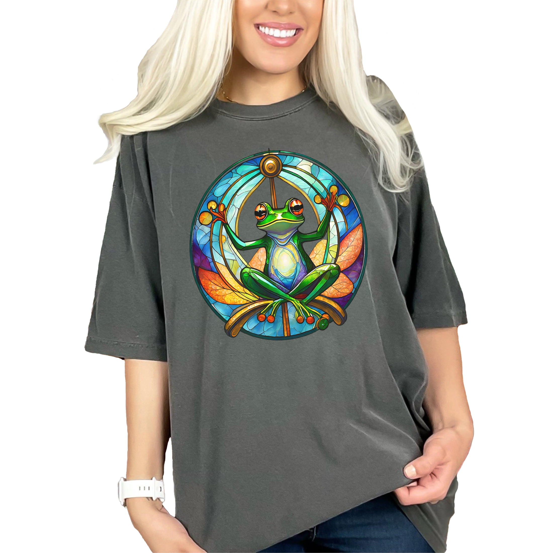 Stained Glass Frog T-Shirt, Colorful Frog Graphic Tee, Artistic Animal ...