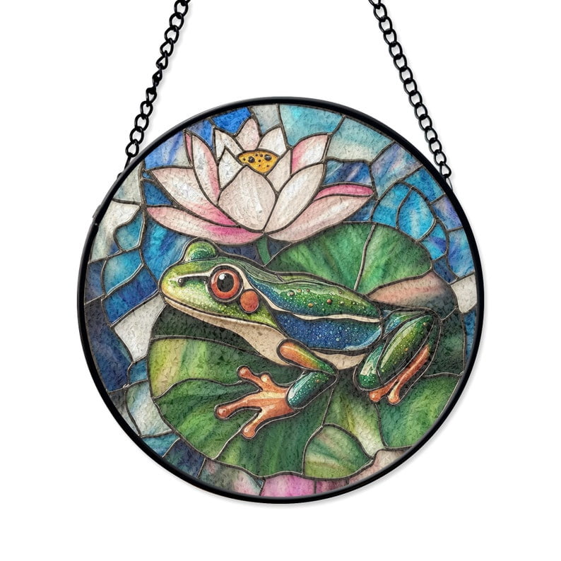 Stained Glass Frog and Lotus Flower Window Hanging, Unique Nature ...