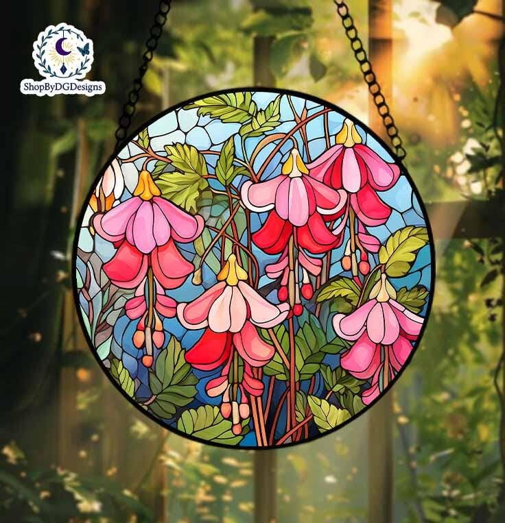 Stained Glass Fuchsia Suncatcher - Pink Fuchsia Flower Window Hanging ...