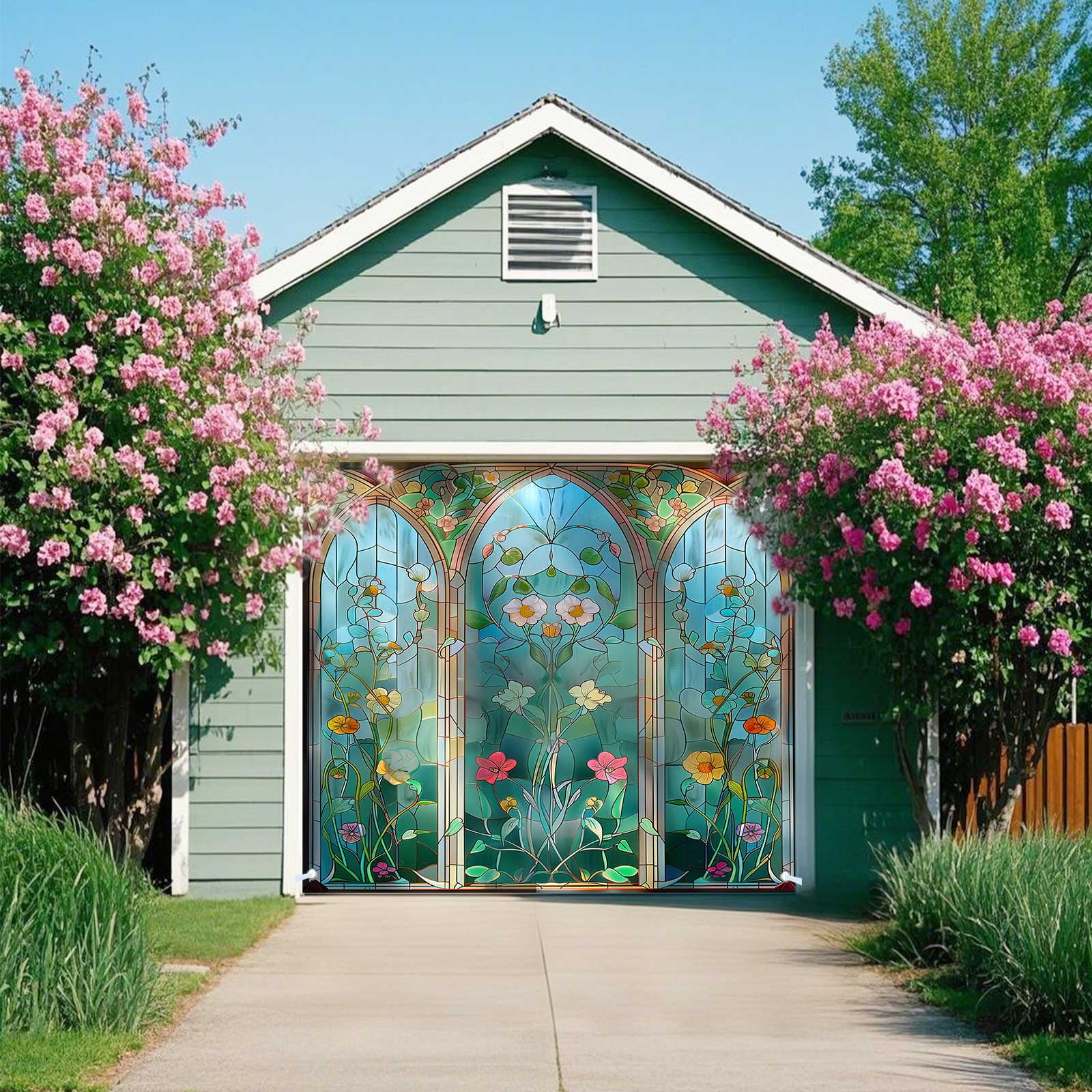 Stained Glass Garage Door Cover Banner Decorations, Spring garden ...