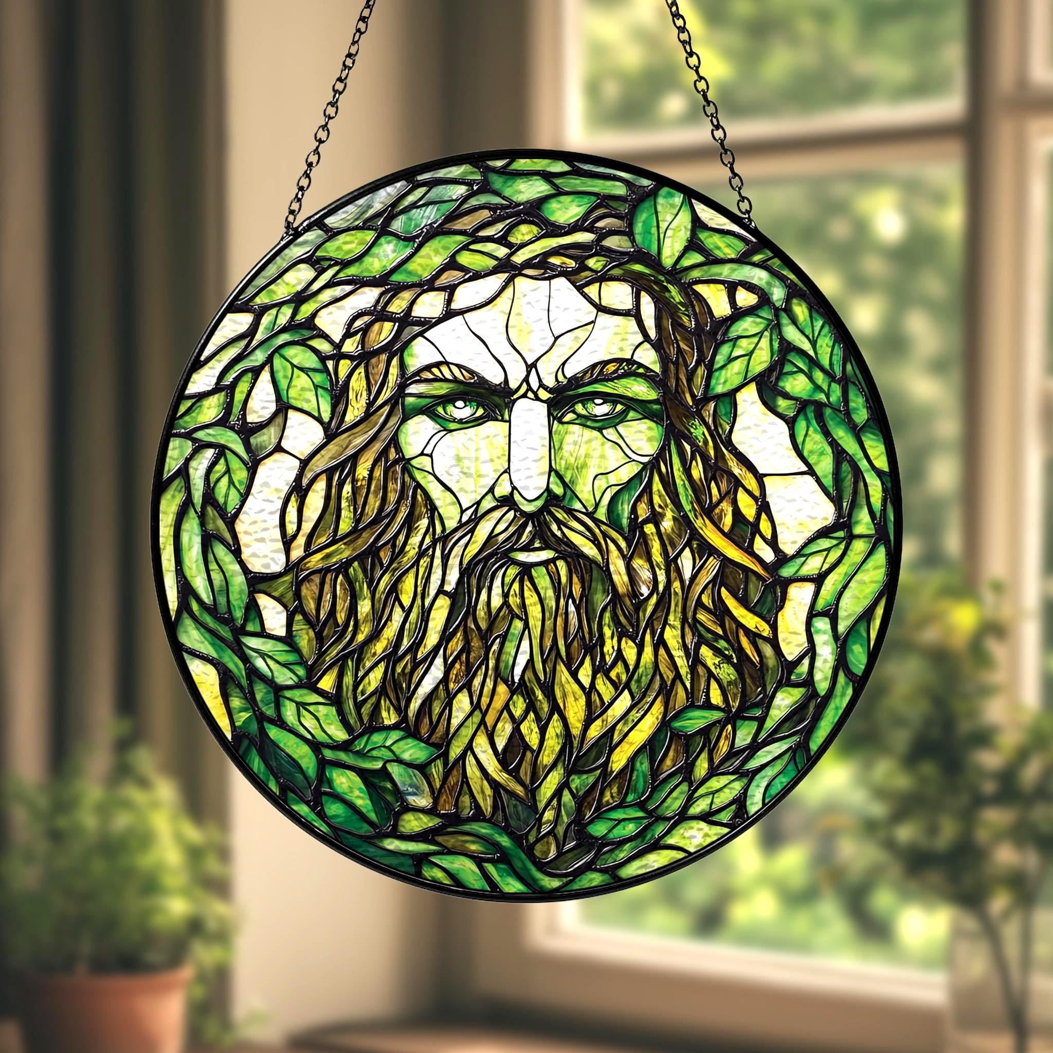 Stained Glass Green Man Suncatcher, Intricate Celtic Nature, Design for ...