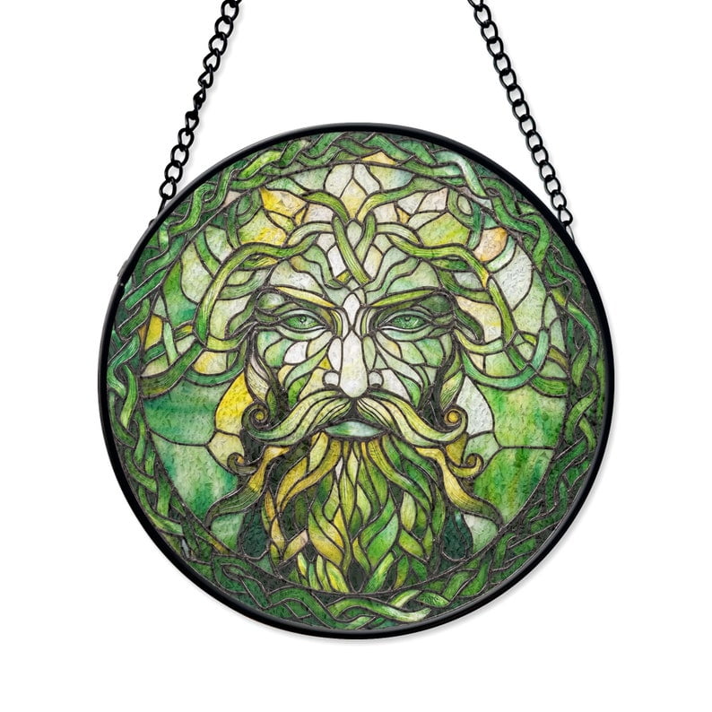Stained Glass Green Man Suncatcher – Intricate Celtic Nature Design for ...