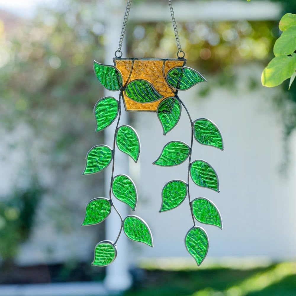 Stained Glass Hanging Green Glass, Stained Glass Green Leaf Suncatcher ...