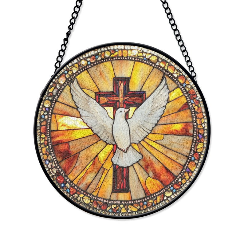 Stained Glass Holy Spirit Dove Suncatcher – Christian Cross and Radiant ...