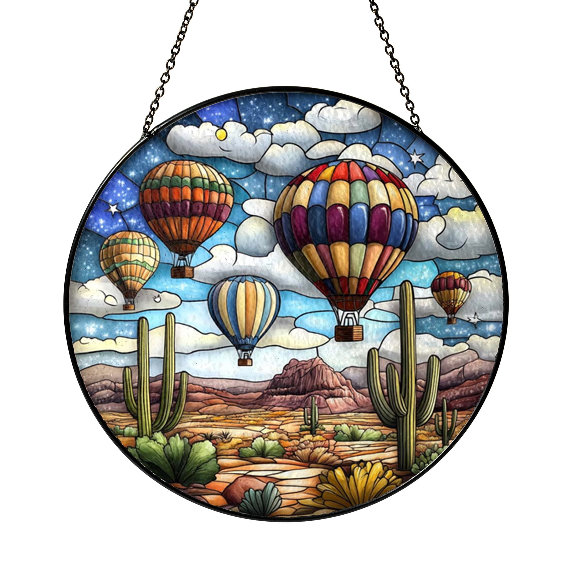 Stained Glass Hot Air Balloon Desert Landscape Window Hanging - Walmart.com
