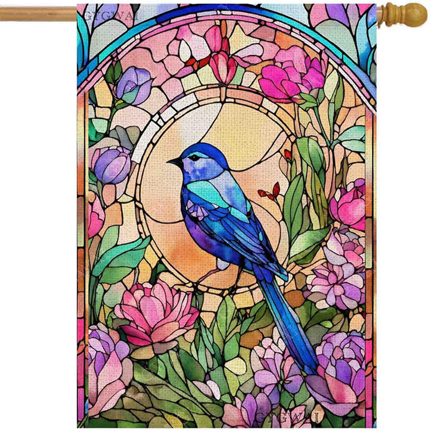 Stained Glass Hummingbird Garden Flags for Outside Spring Summer House ...