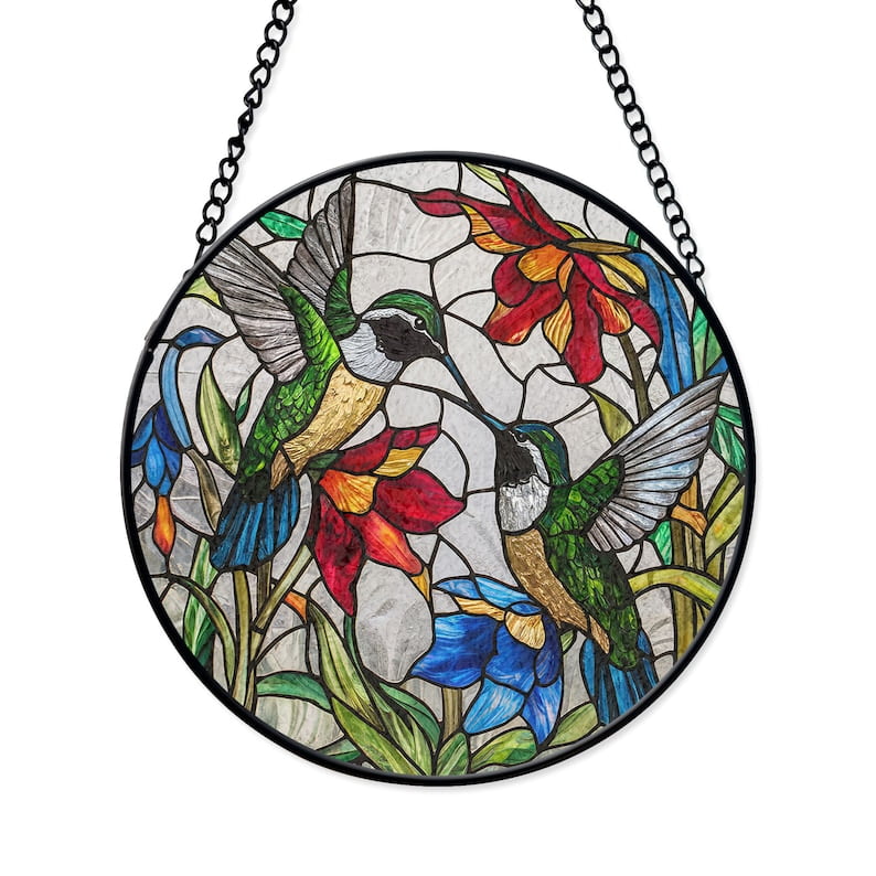 Stained Glass Hummingbirds with Floral Design – Colorful Suncatcher for ...
