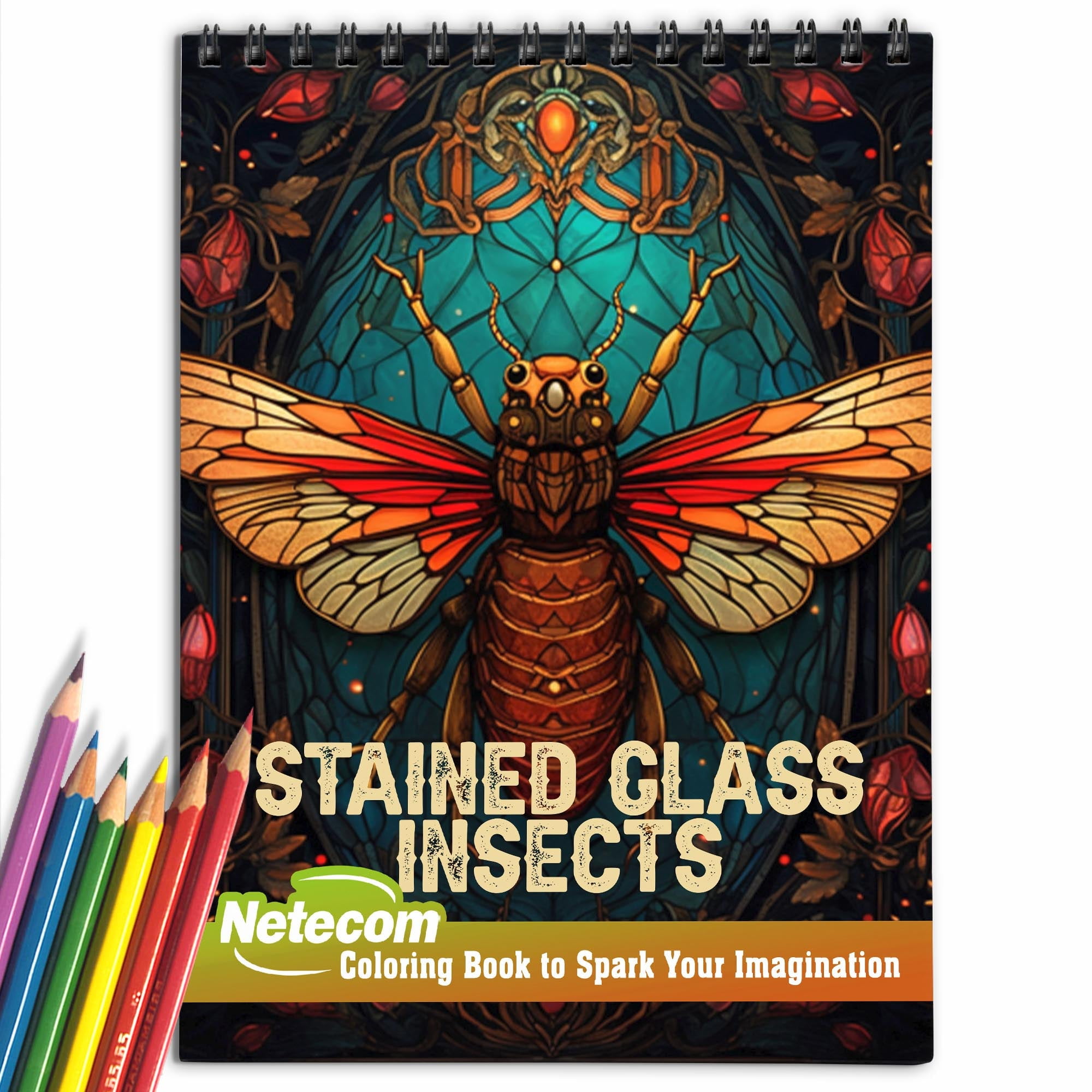 Stained Glass Insects Spiral Bound Coloring Book, Delve into 30 ...