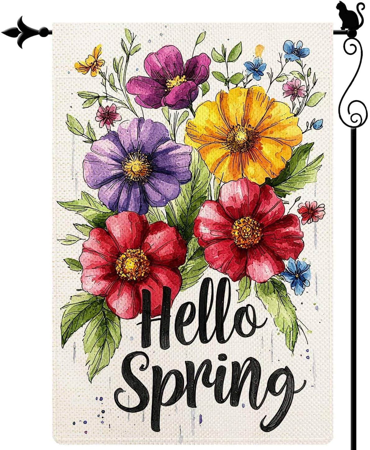 Stained Glass Iris and Hummingbird Garden Flag Vertical Double Sided ...