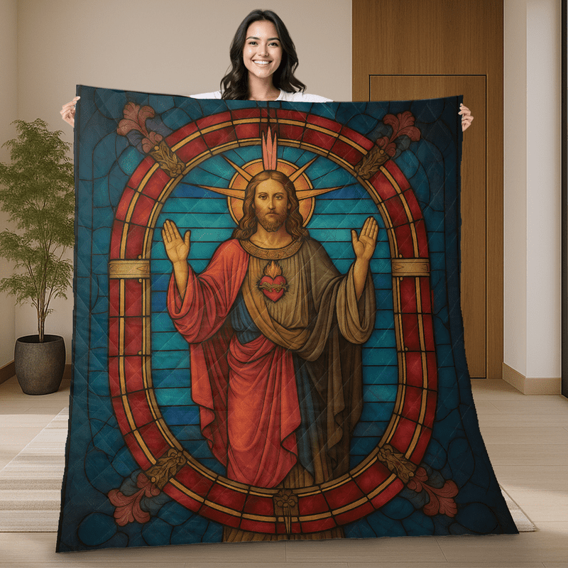 Stained Glass Jesus Christ Quilt Blanket - Christian Religious Quilt ...