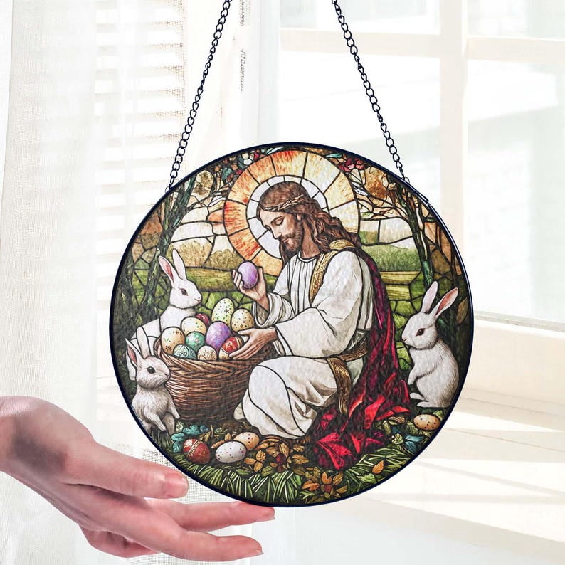 Stained Glass Jesus Easter Christian Suncatcher Wall Art Window Hanging ...