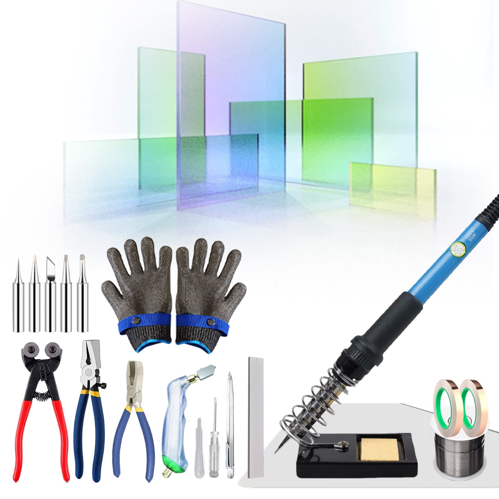 Stained Glass Kit,Professional Glass Mosaic Tile Tool Kit,with 6pcs ...