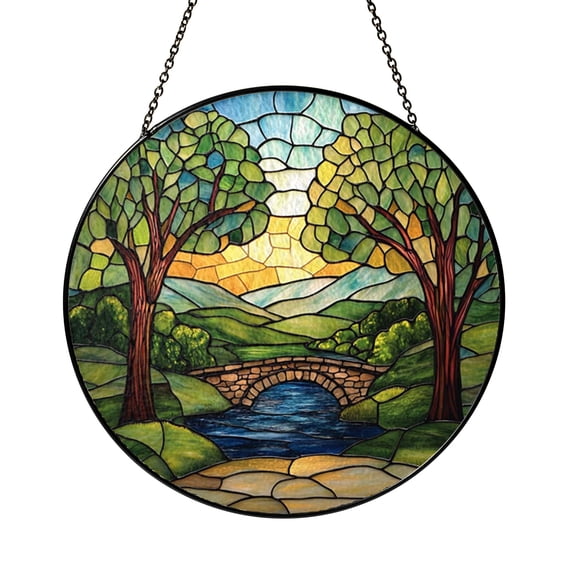 Stained Glass Landscape Bridge Window Hanging Art2101 - Walmart.com