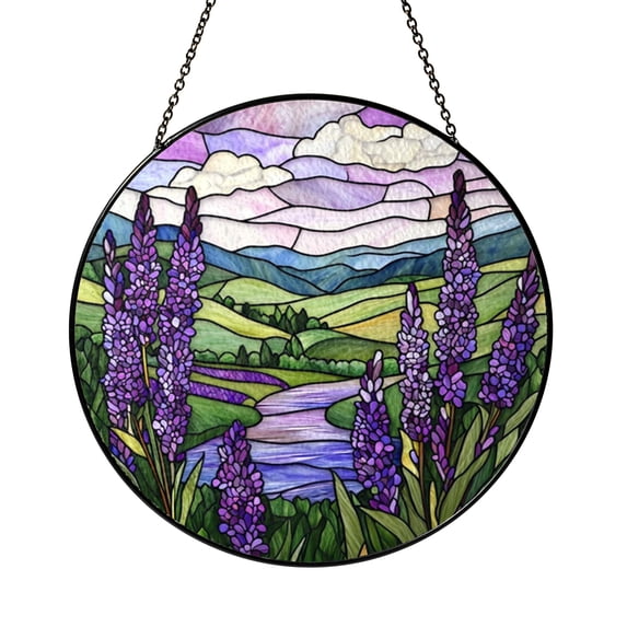 Stained Glass Lavender Fields Suncatcher, Scenic Landscape Window ...