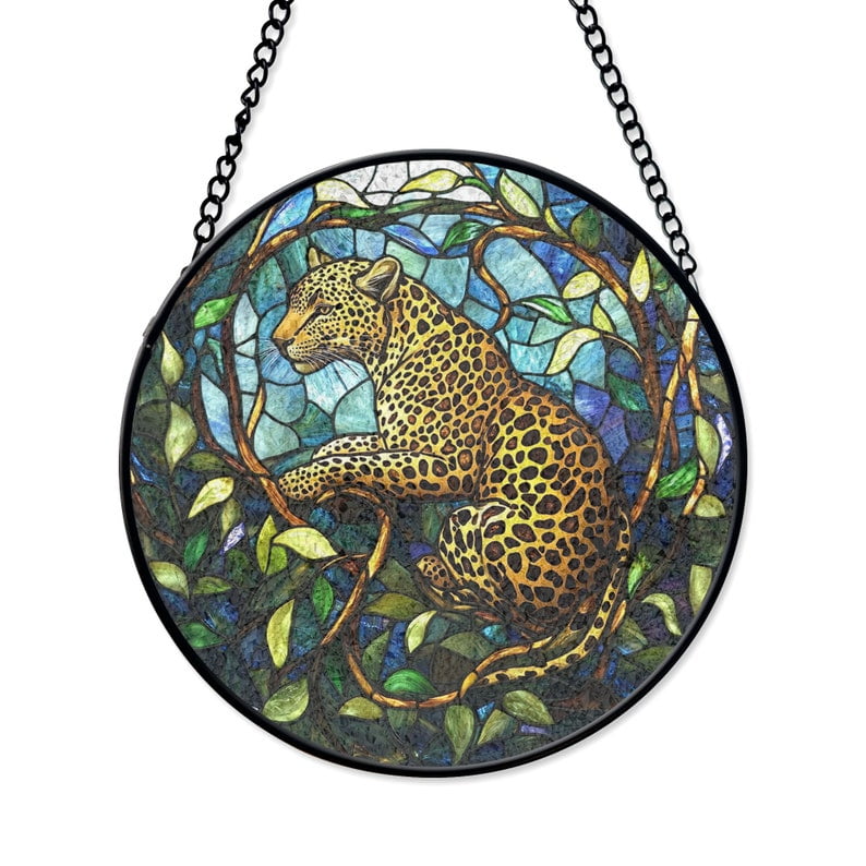 Stained Glass Leopard in Jungle Window Hanging, Exquisite Wildlife ...