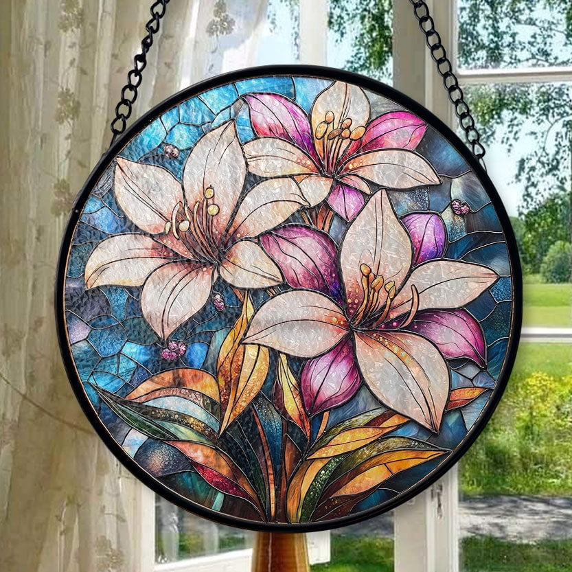 Stained Glass Lily Flower Suncatcher, Flower Window Hanging, Perfect ...