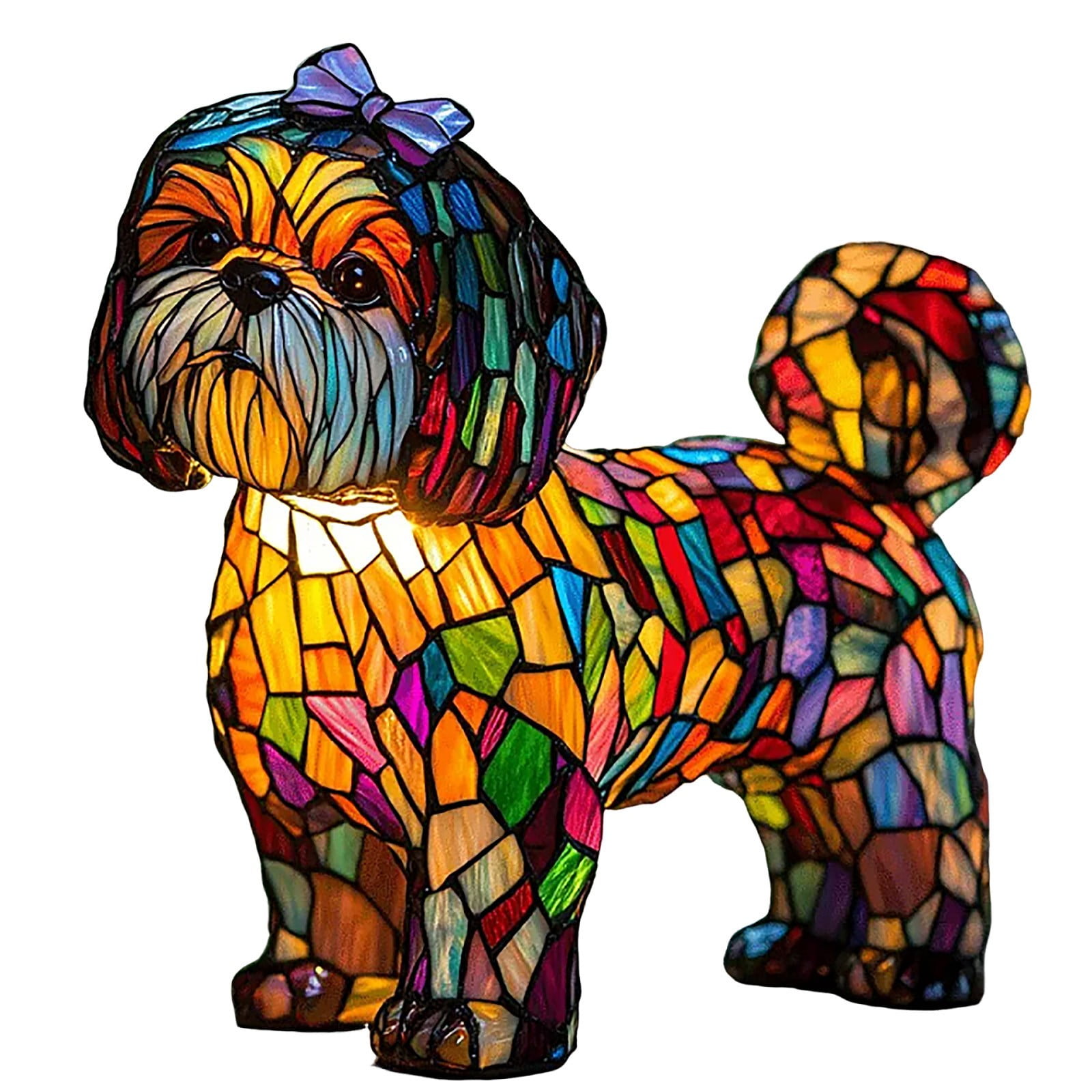 Stained Glass Lion Dog Lamp Stained Glass Resin 9.84" Tall Decorative ...