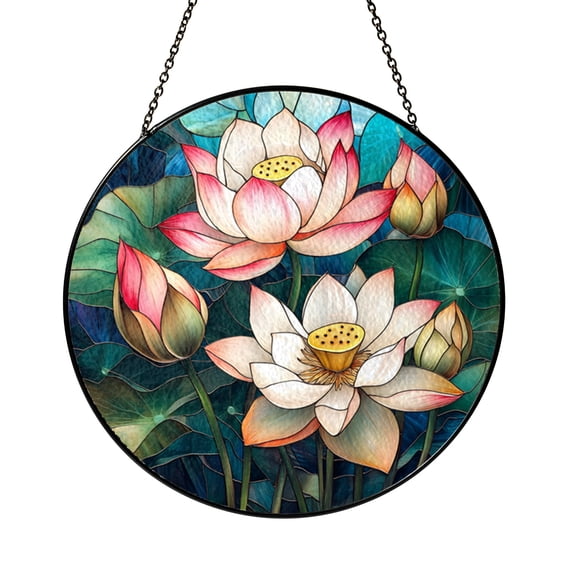 Stained Glass Lotus Flower Window Hanging Art - Walmart.com