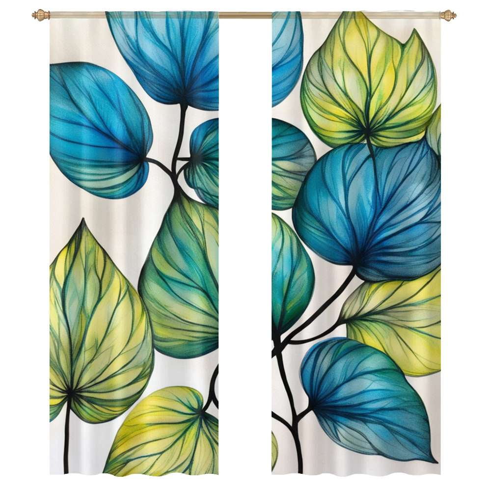 Stained Glass Lotus Tulle Curtains For Living Room Chiffon Sheer Voile ...