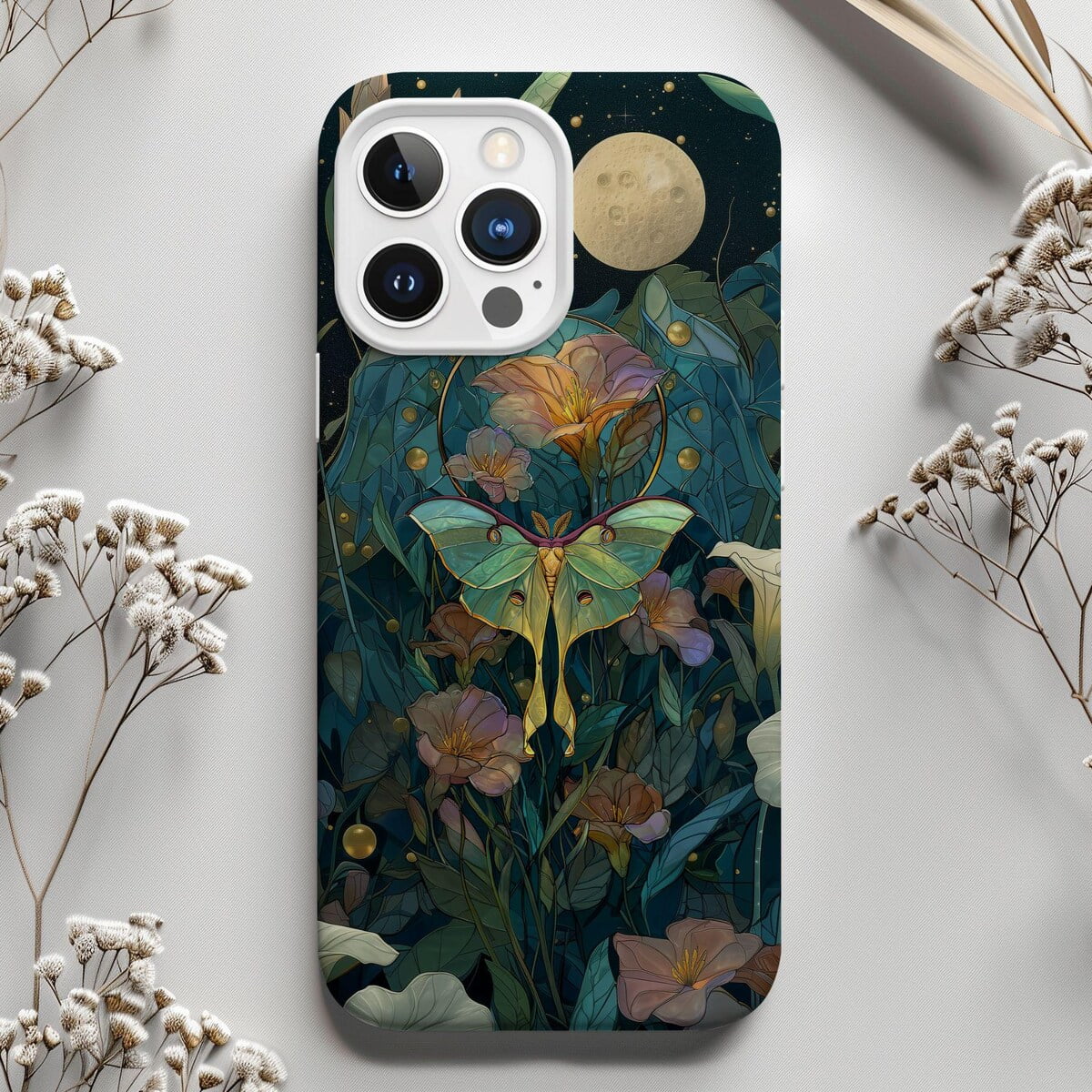 Stained Glass Luna Moth and Wildflower Phone Case with a Trendy Floral ...