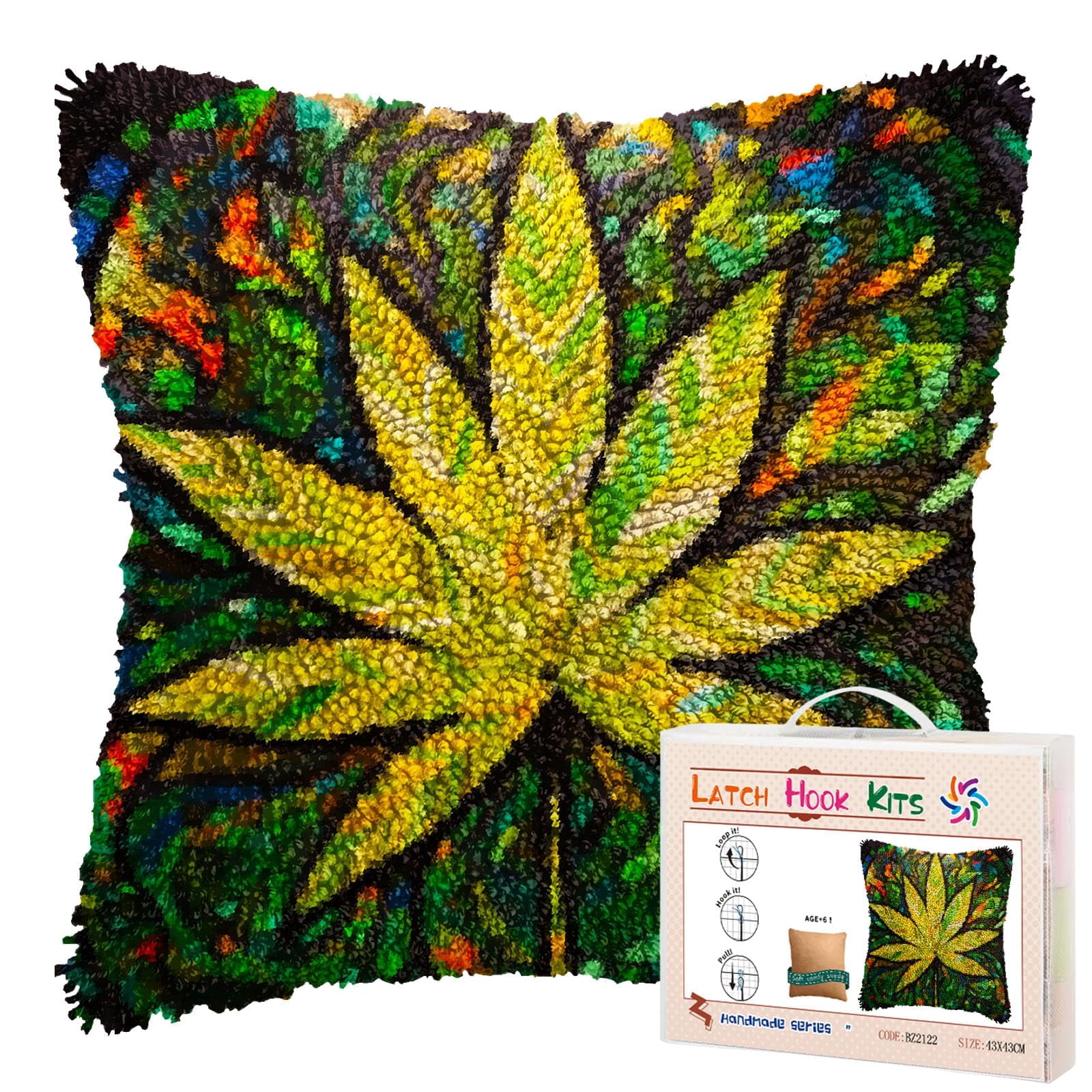 Stained Glass Marijuana Leaf DIY Latch Hook Pillow Kits for Adults ...