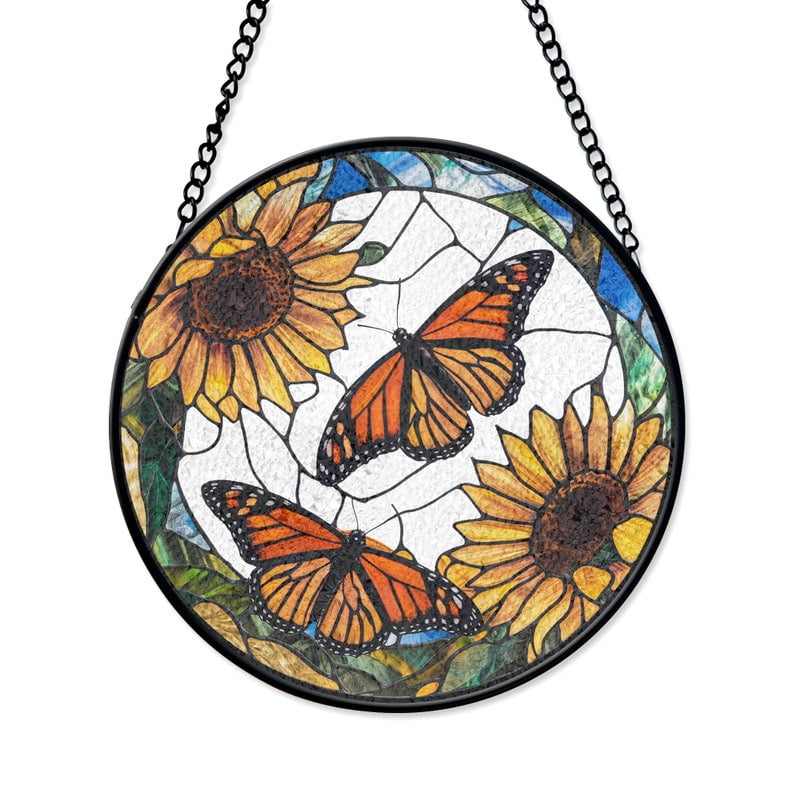Stained Glass Monarch Butterflies and Sunflowers Suncatcher - Perfect ...