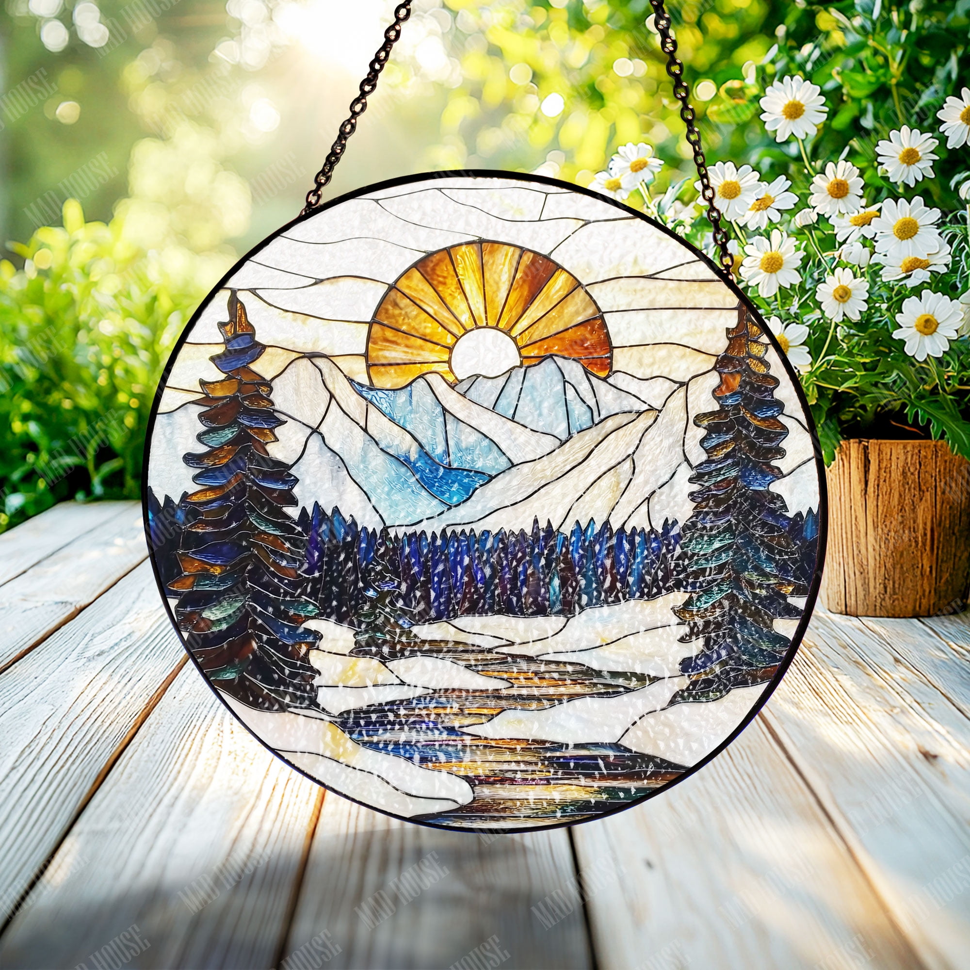 Stained Glass Mountain Range Suncatcher, Mother’s Day Gift, Window ...