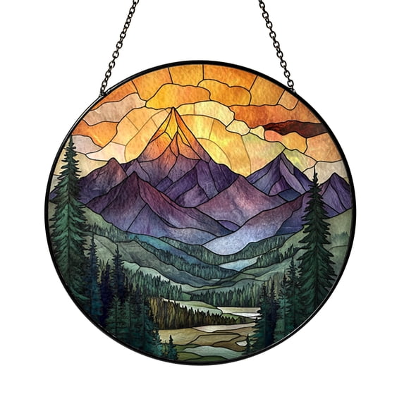 Stained Glass Mountain Scenery Window Hanging Art - Walmart.com