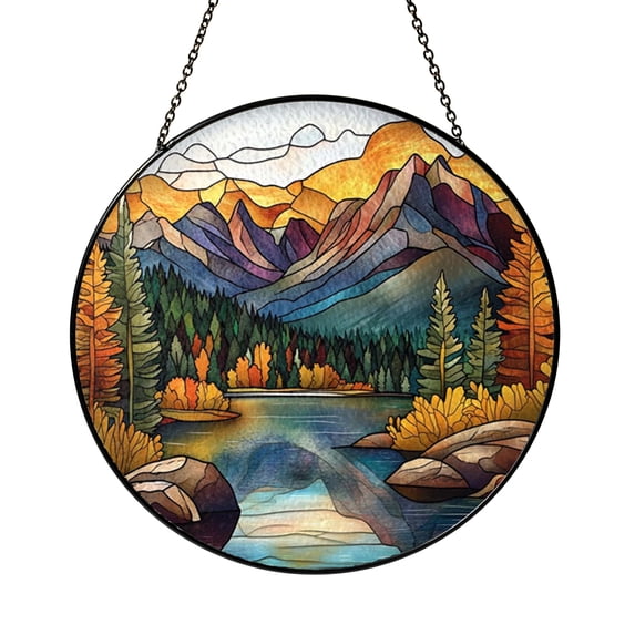 Stained Glass Mountain Trail Window Hanging Art2401 - Walmart.com