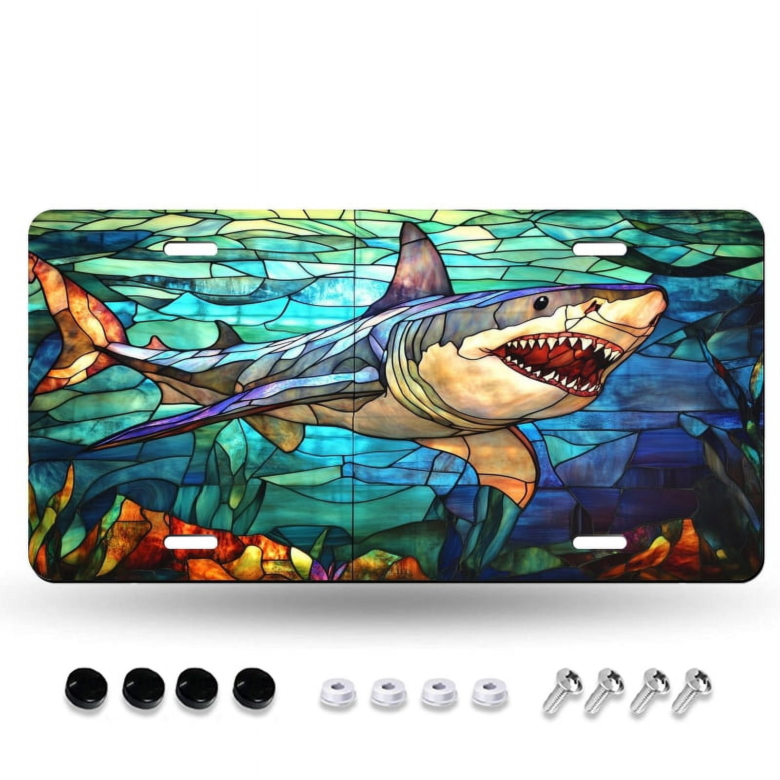 Stained Glass Mural Depicting Shark in the Ocean License Plate Frame ...