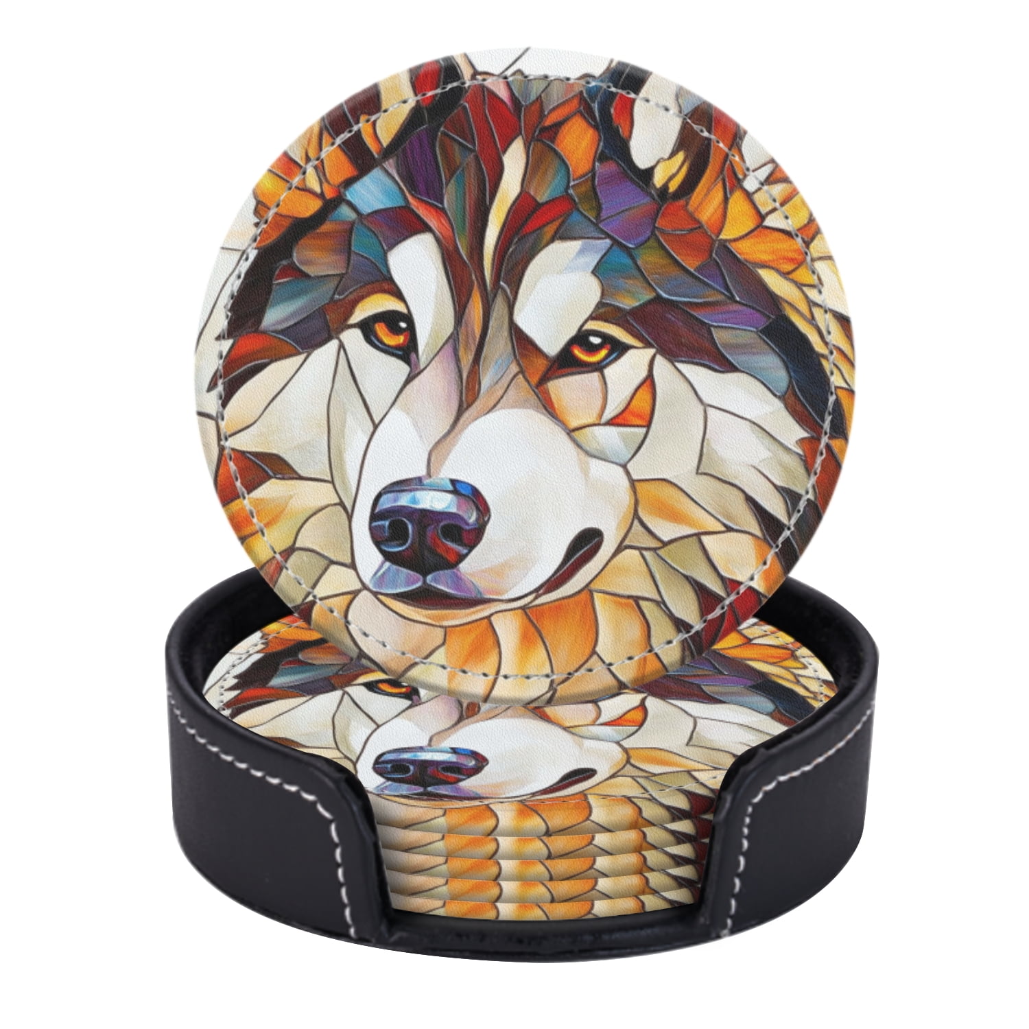 PU Leather Coasters for Drinks Bar Beer,Set of 6 with Holder,Round ...