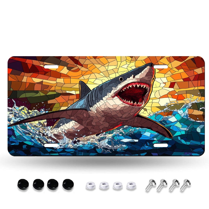 Stained Glass Mural of Shark License Plate Frame, Decorative Novelty ...