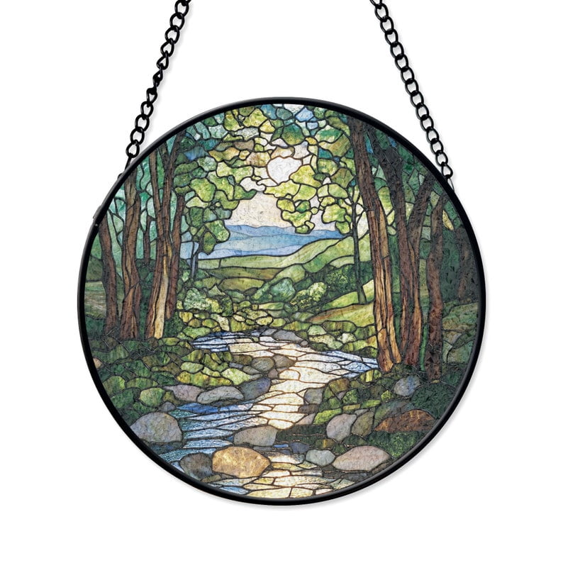 Stained Glass Nature Landscape Suncatcher – Serene River and Forest ...