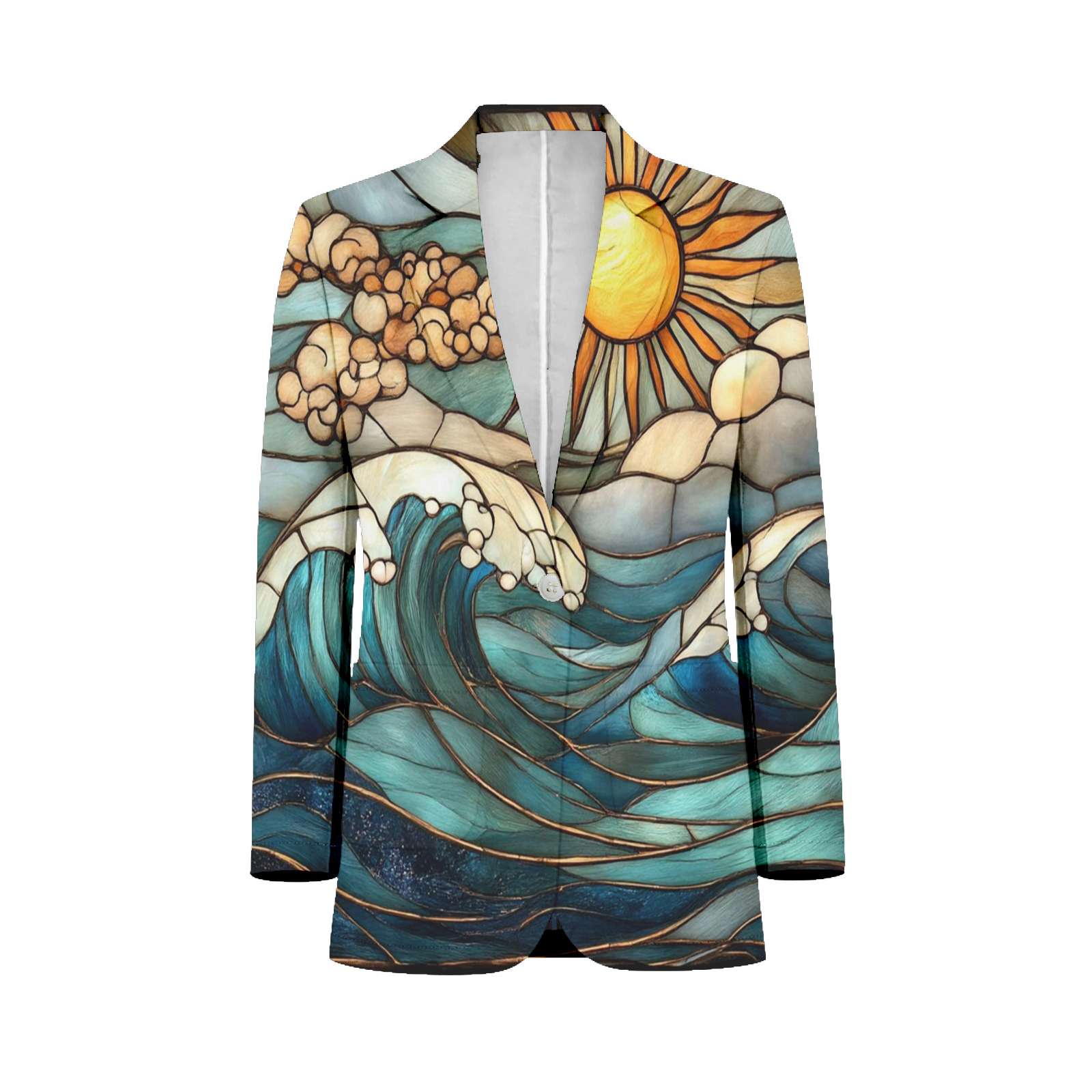 Stained Glass Ocean Sun Waves Art Mens Suits Shawl Collar Slim Fit Suit ...