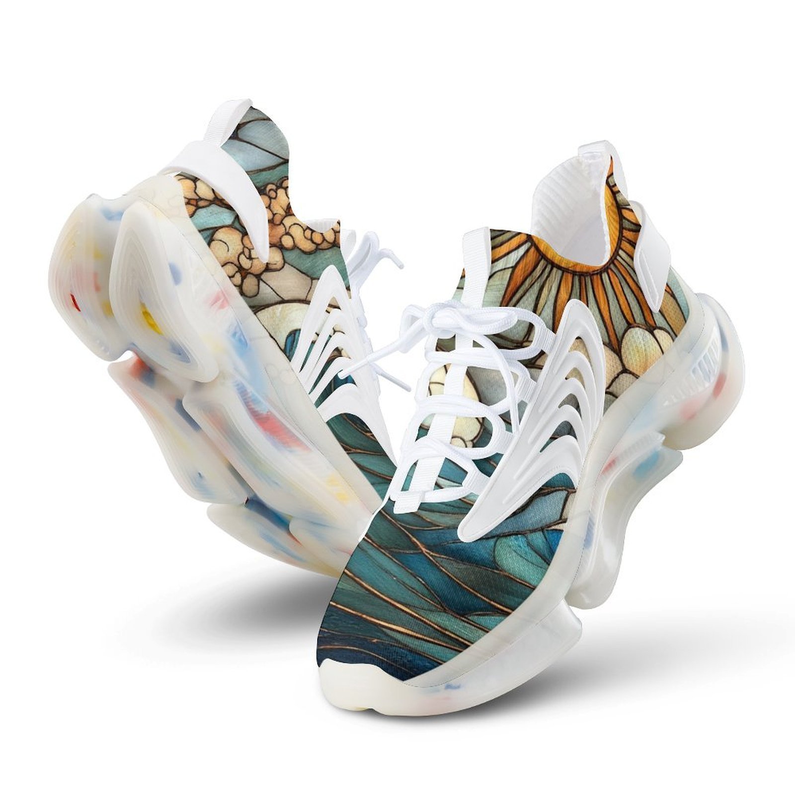 Stained Glass Ocean Sun Waves Art Walking Shoes for Men Woman ...
