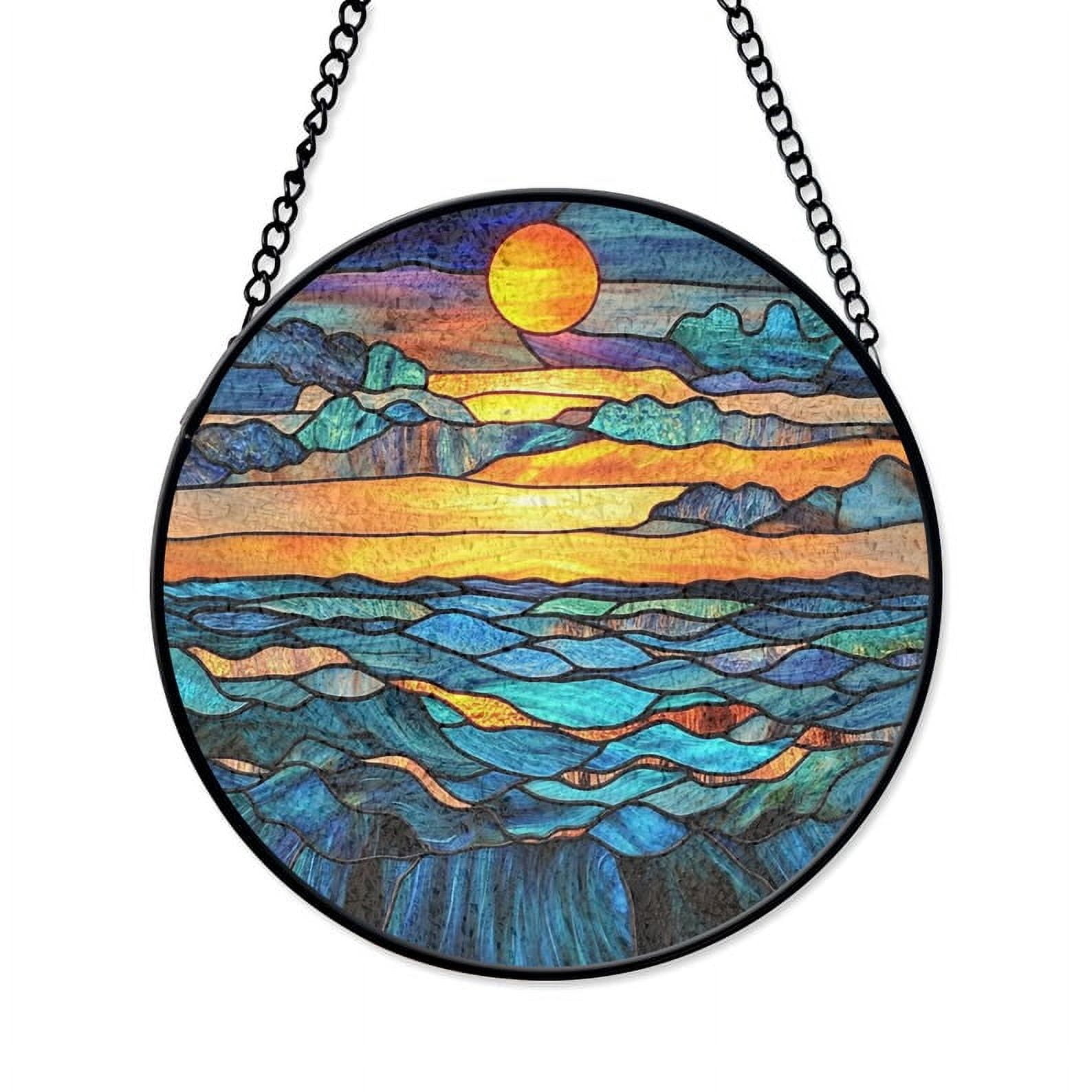 Stained Glass Ocean Sunset, Vibrant Window Hanging, Coastal Beach Decor ...