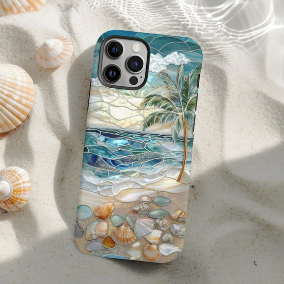 Stained Glass Ocean Waves Magsafe Case | Coastal Seashell Beach Cover ...