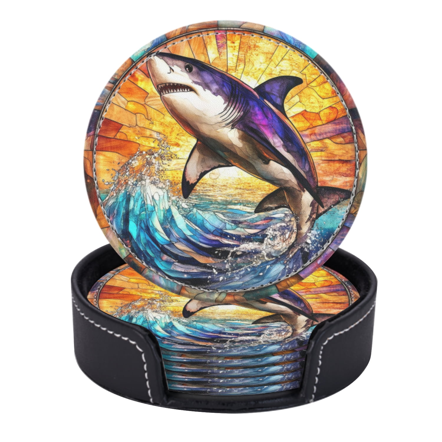 PU Leather Coasters for Drinks Bar Beer,Set of 6 with Holder,Round ...