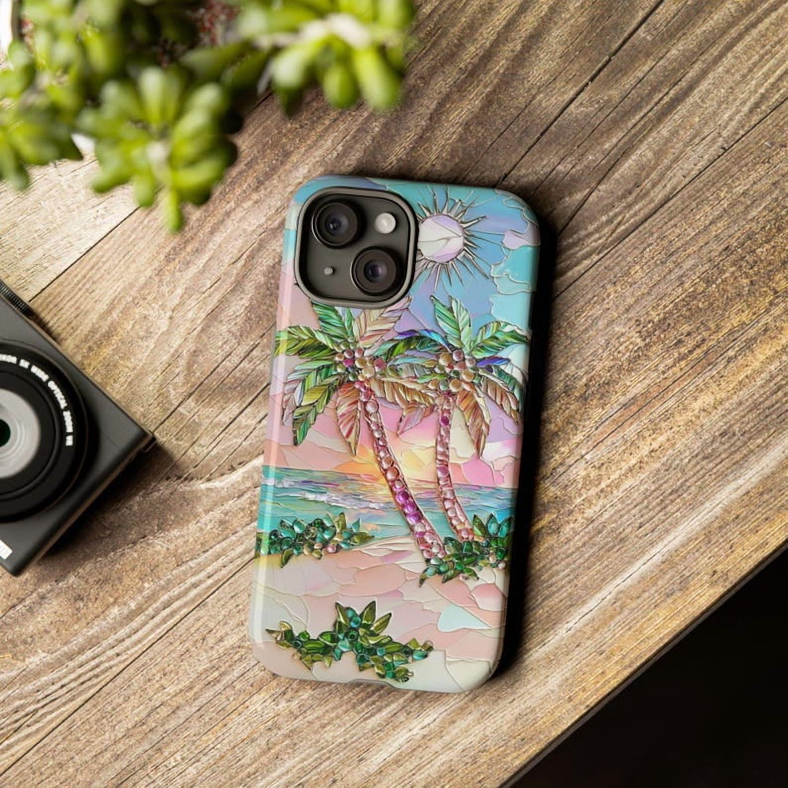 Stained Glass Palm Tree Sunset Phone Case for iPhone 11 12 13 14 15 16 ...