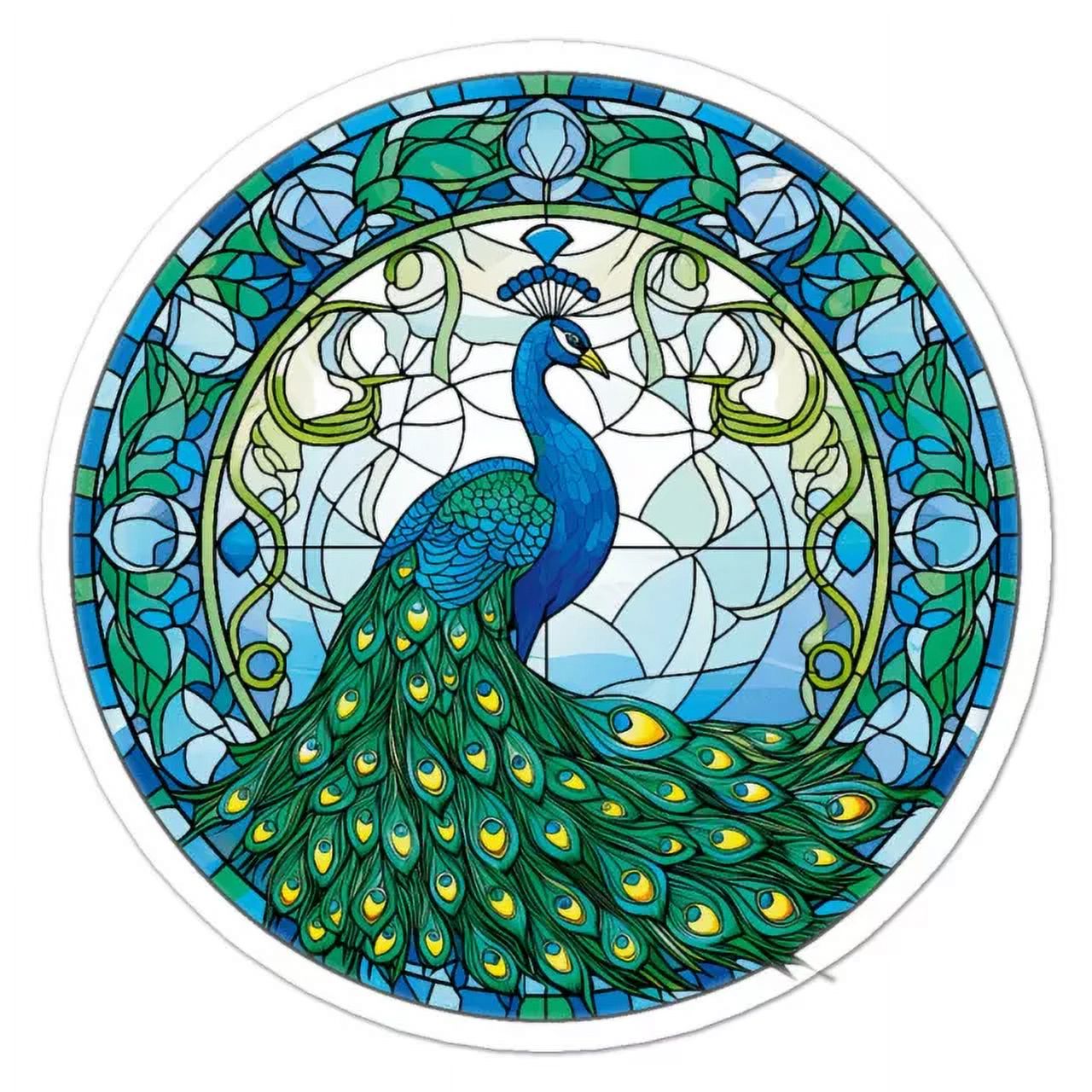 Stained Glass Peacock Sticker Indoor Outdoor Phone Decal Water Bottle ...