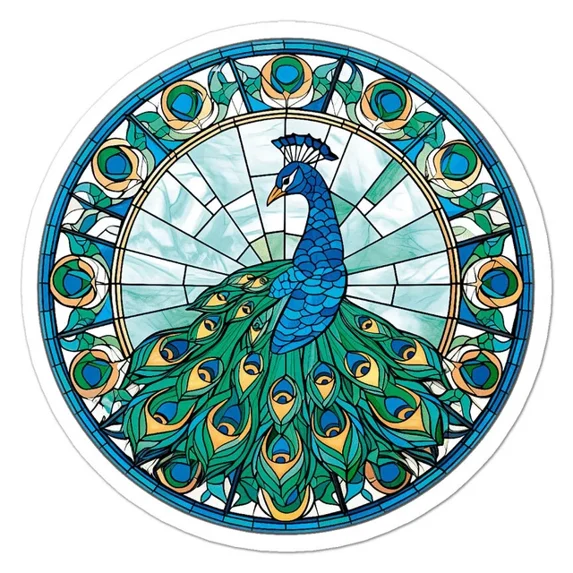 Stained Glass Peacock Sticker Indoor Outdoor Phone Decal Water Bottle ...