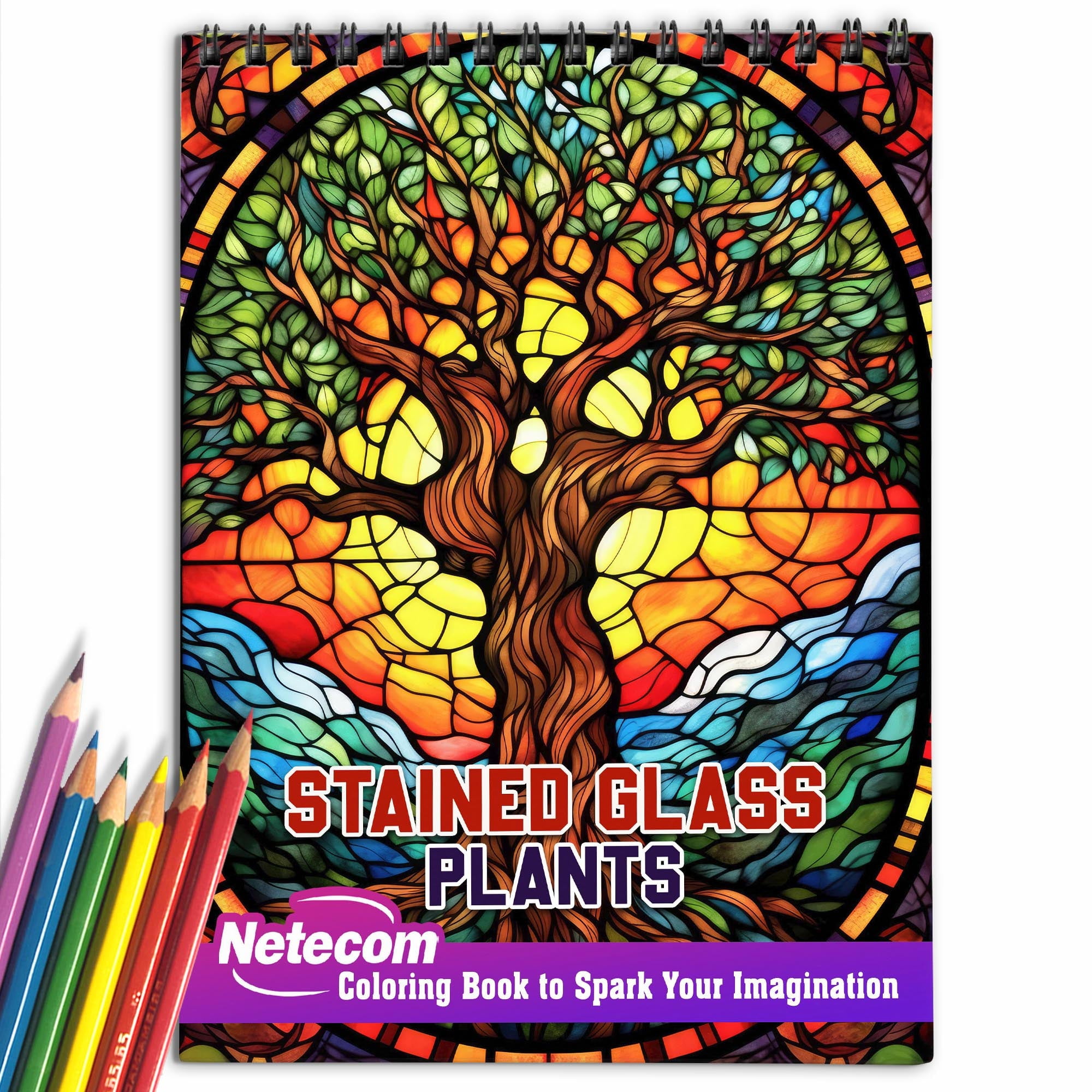 Stained Glass Plants Spiral Bound Coloring Book, Capture the Essence of ...