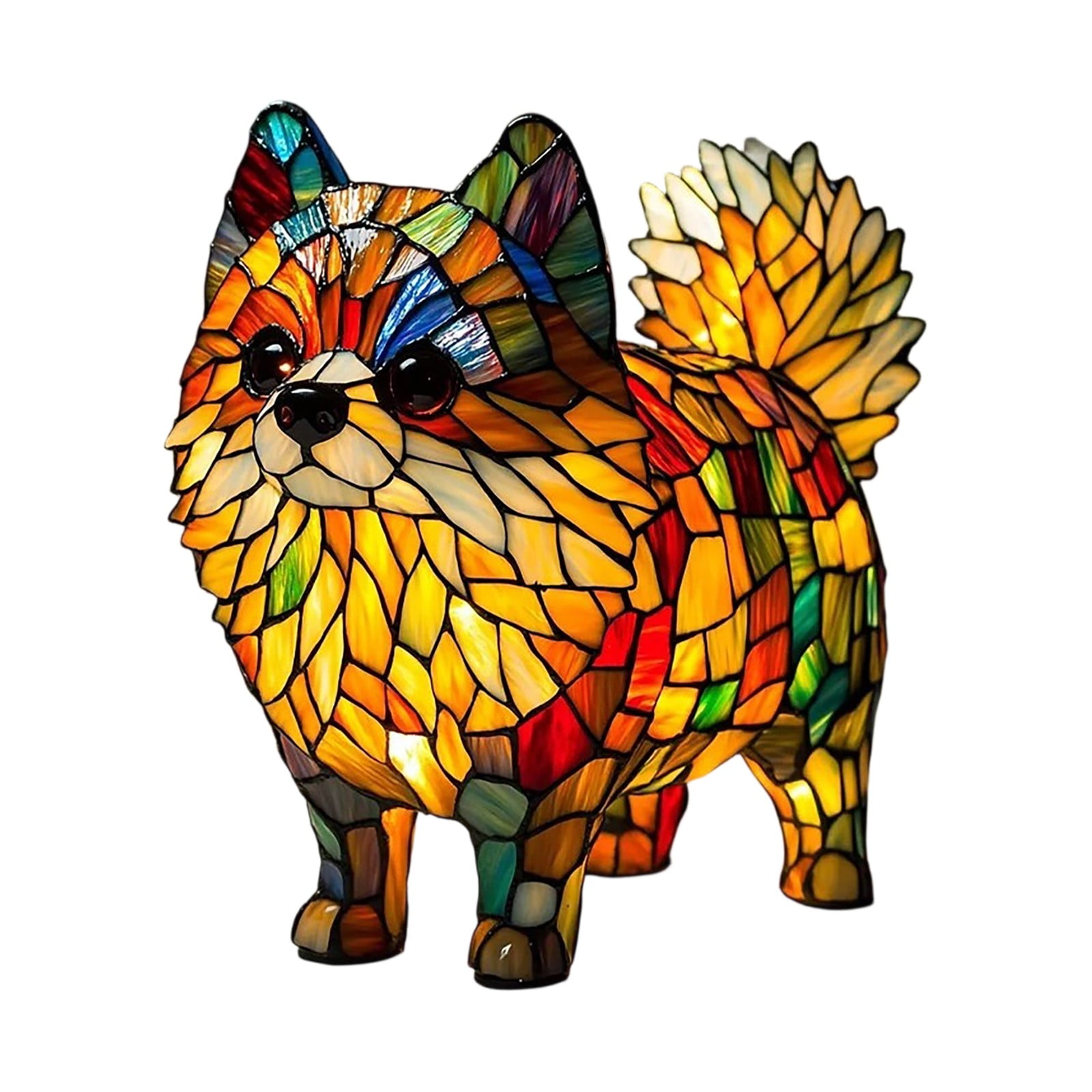 Stained Glass Pomeranian Lamp Stained Glass Resin 9.84" Tall Decorative ...