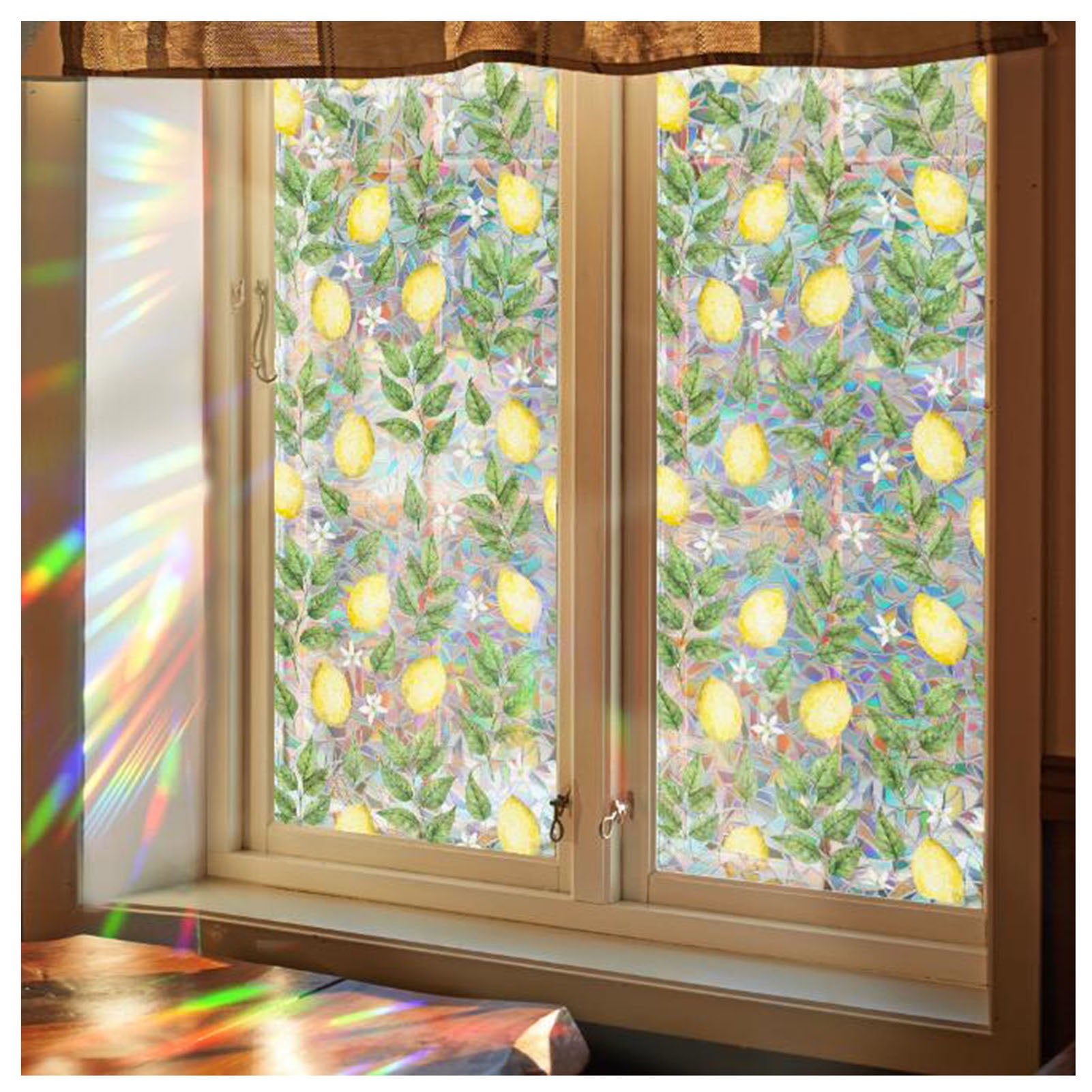 Stained Glass Privacy Window Film,Green Leaf Patterned Self-Adhesive ...