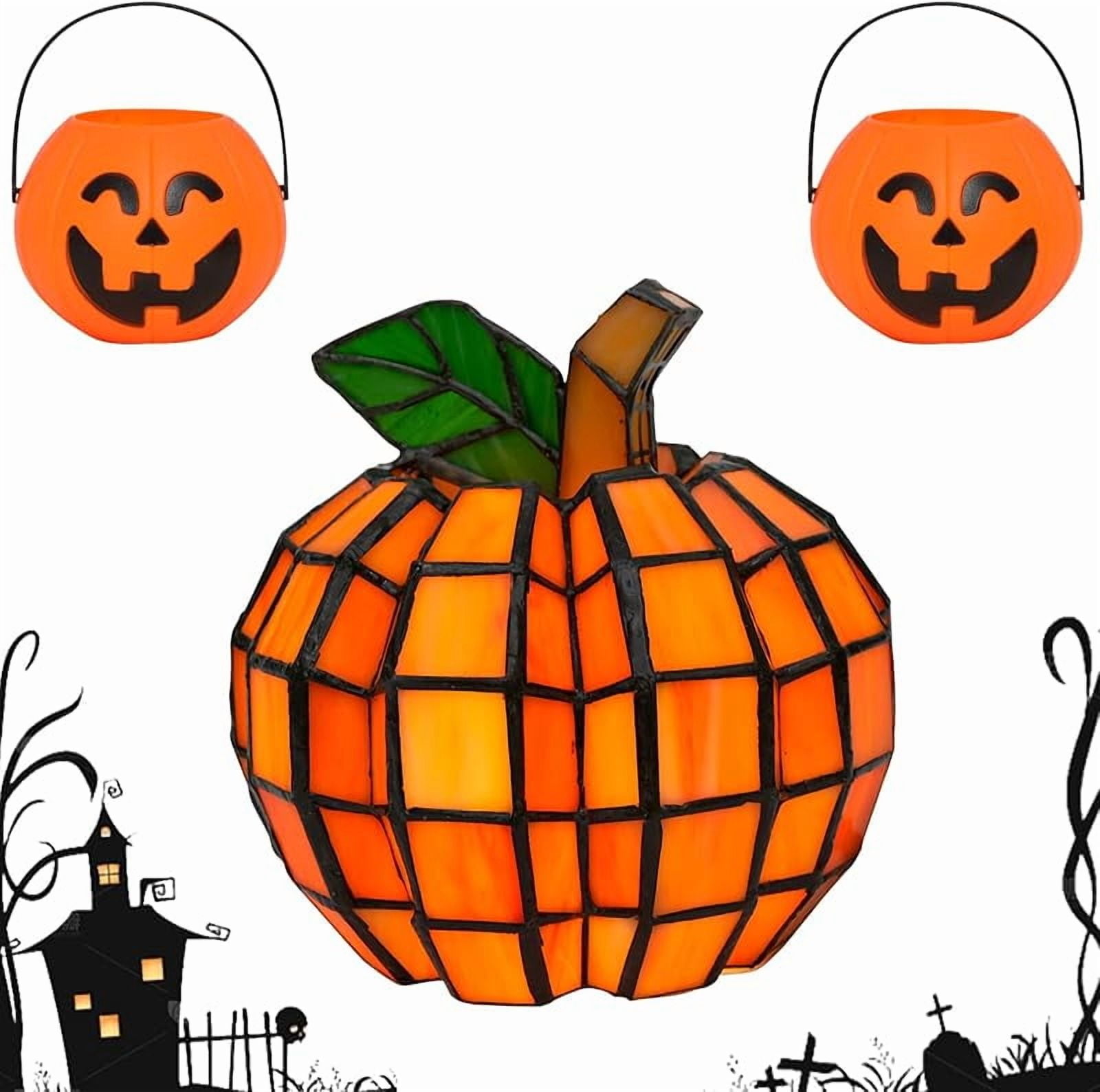 Stained Glass Pumpkin Lamp, Halloween Glass Pumpkin Lantern, Starry ...