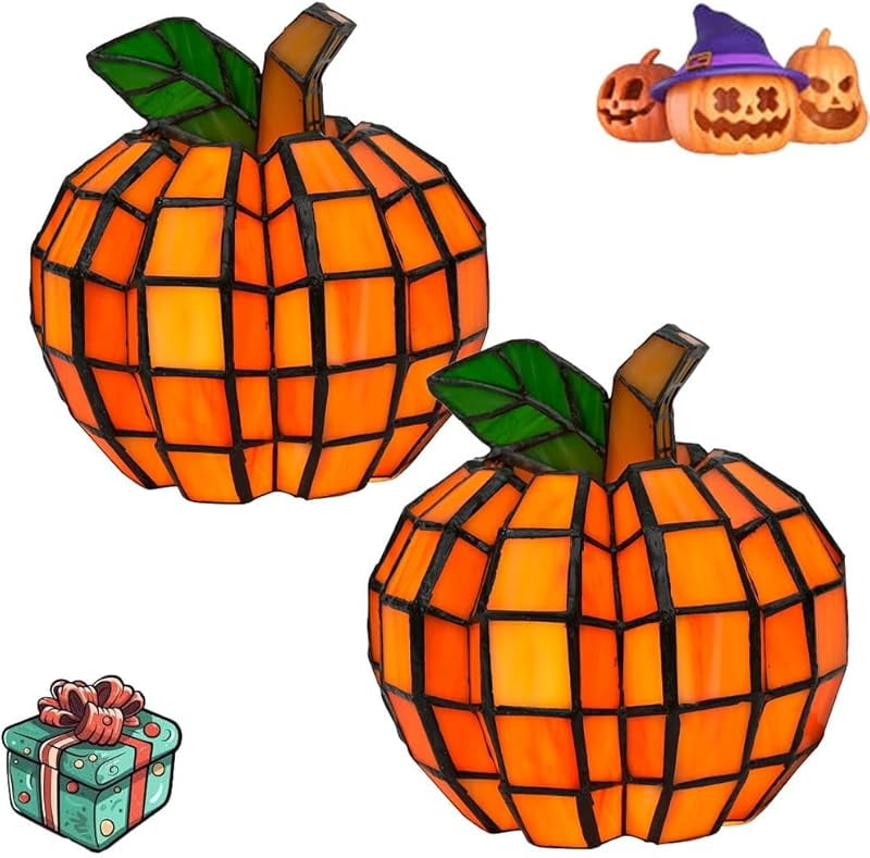 Stained Glass Pumpkin Lamp, Halloween Pumpkin Table Lamp with ...