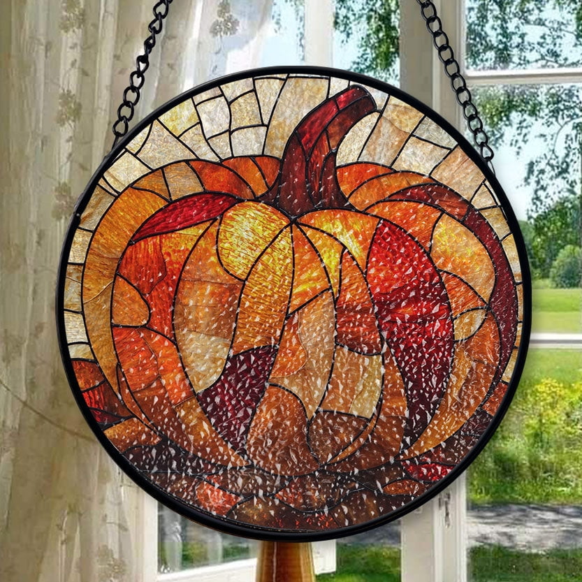 Stained Glass Pumpkin Suncatcher Autumn-Themed Window Hanging Art for ...